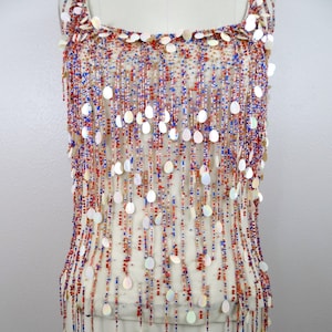 RARE Beaded Fringe Sequined Couture Tank Top / Dripping Fringed Bead ...