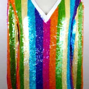 Rainbow Stripe Sequined Blouse / Bright & Colorful Sequin Embellished ...