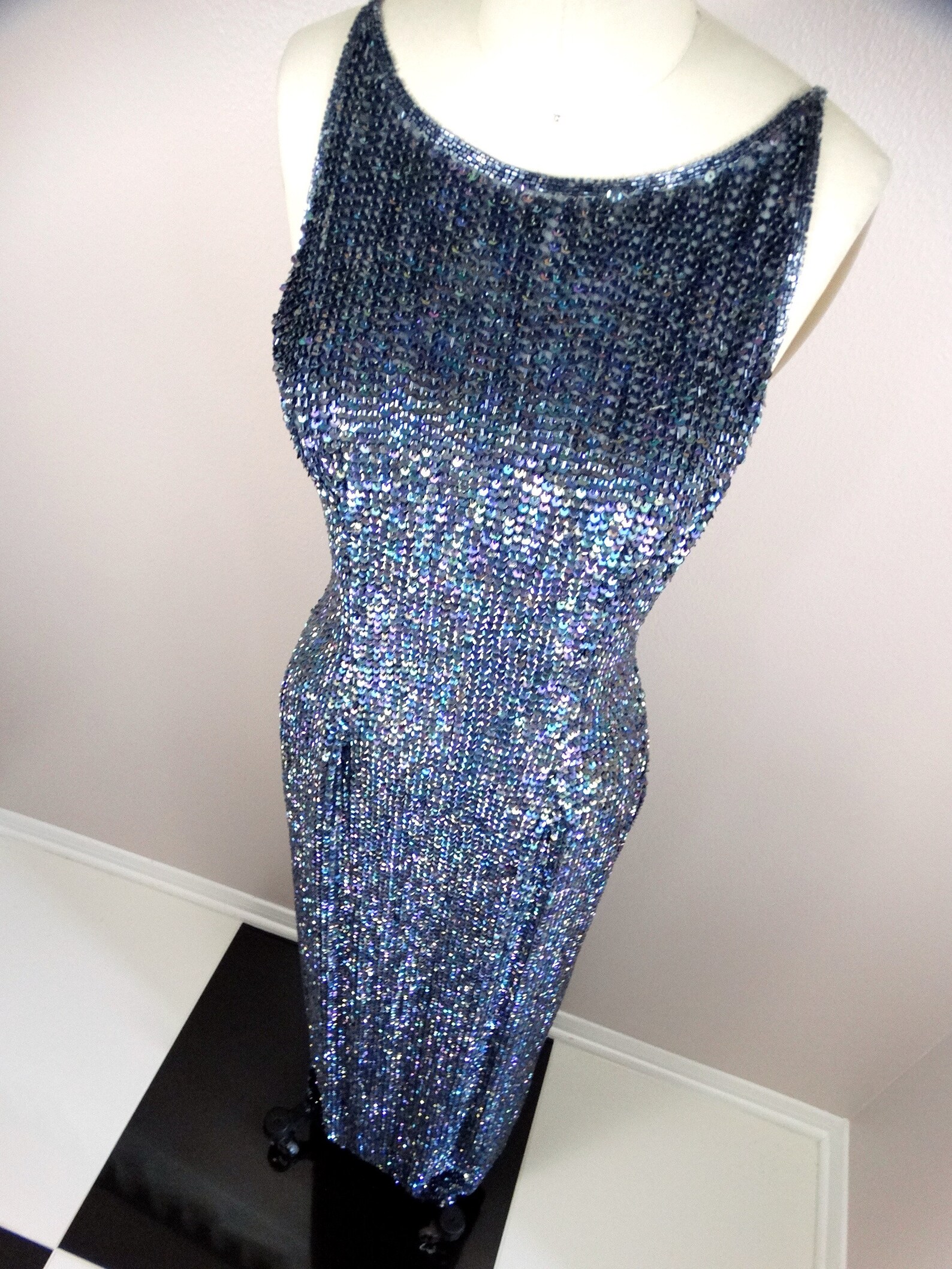Oilslick Sequin Gown / Iridescent Black Sequined Full Length Dress - Etsy