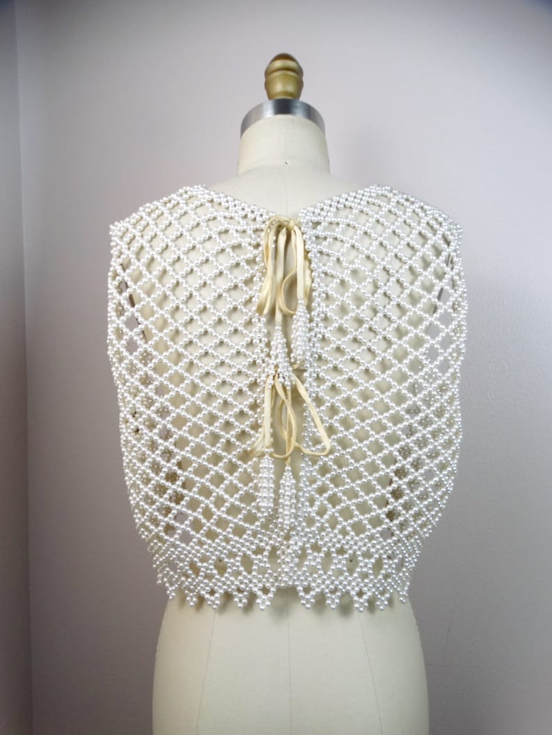 RARE 50s Pearl Beaded Caged Crop Top // Sheer Beaded Cropped Bolero ...