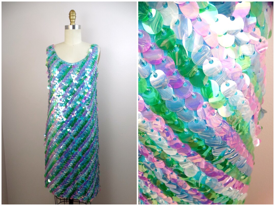 MOD 60s Paillette Sequin Mini Dress / 1960's Fully Sequined Dress / 60 ...