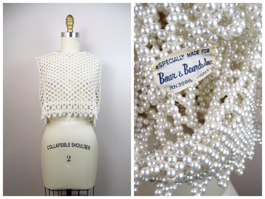 RARE 50s Pearl Beaded Caged Crop Top // Sheer Beaded Cropped Bolero ...