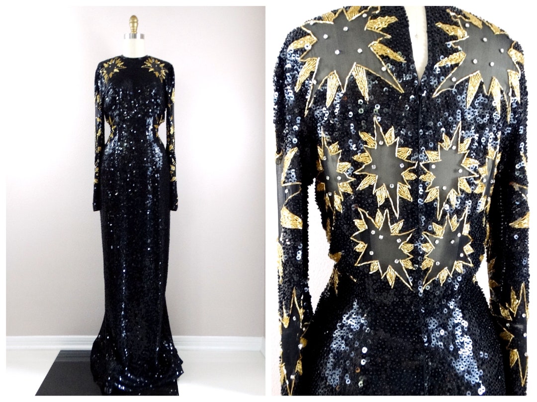STEPHEN YEARICK Beaded Gown / Rhinestone Crystal Embellished Dress ...