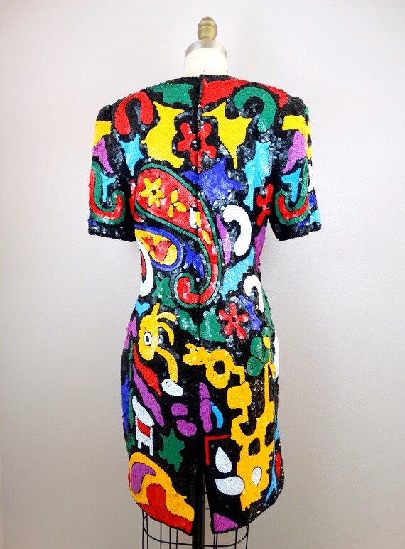 Funky Retro Sequin Dress / Psychedelic Neon Rainbow S… - Gem