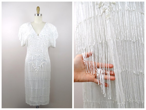 Dripping Beaded Fringe Dress // Silk Glass Beaded Dre… - Gem