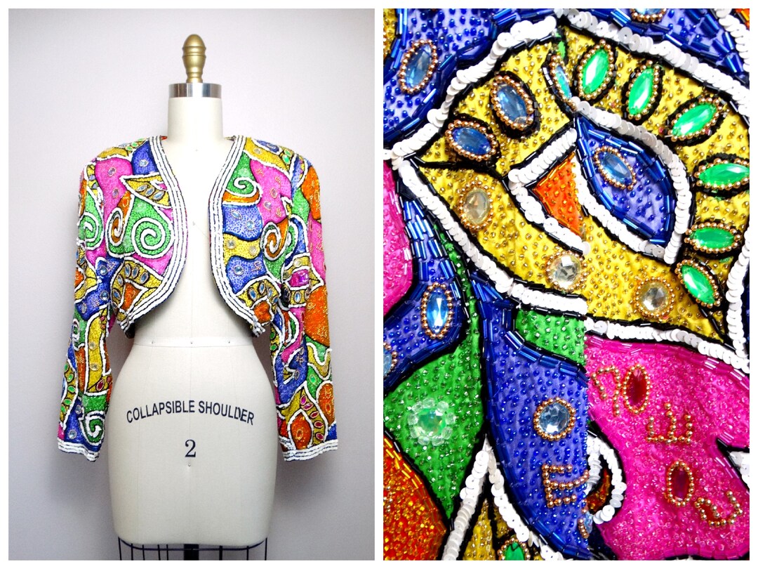 DAZZLING Jewel Beaded Bolero / Neon Bedazzled Bead and Sequin ...