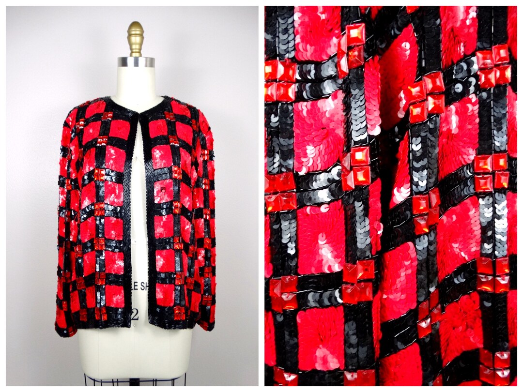 Retro Bejeweled Sequin Jacket / Vintage Red Checkered Jewel - Etsy UK