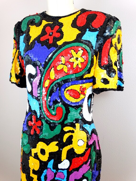 Funky Retro Sequin Dress / Psychedelic Neon Rainbow S… - Gem
