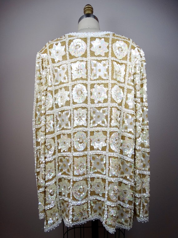Plus Size Gold Beaded Iridescent Ivory Sequined Jacke… - Gem