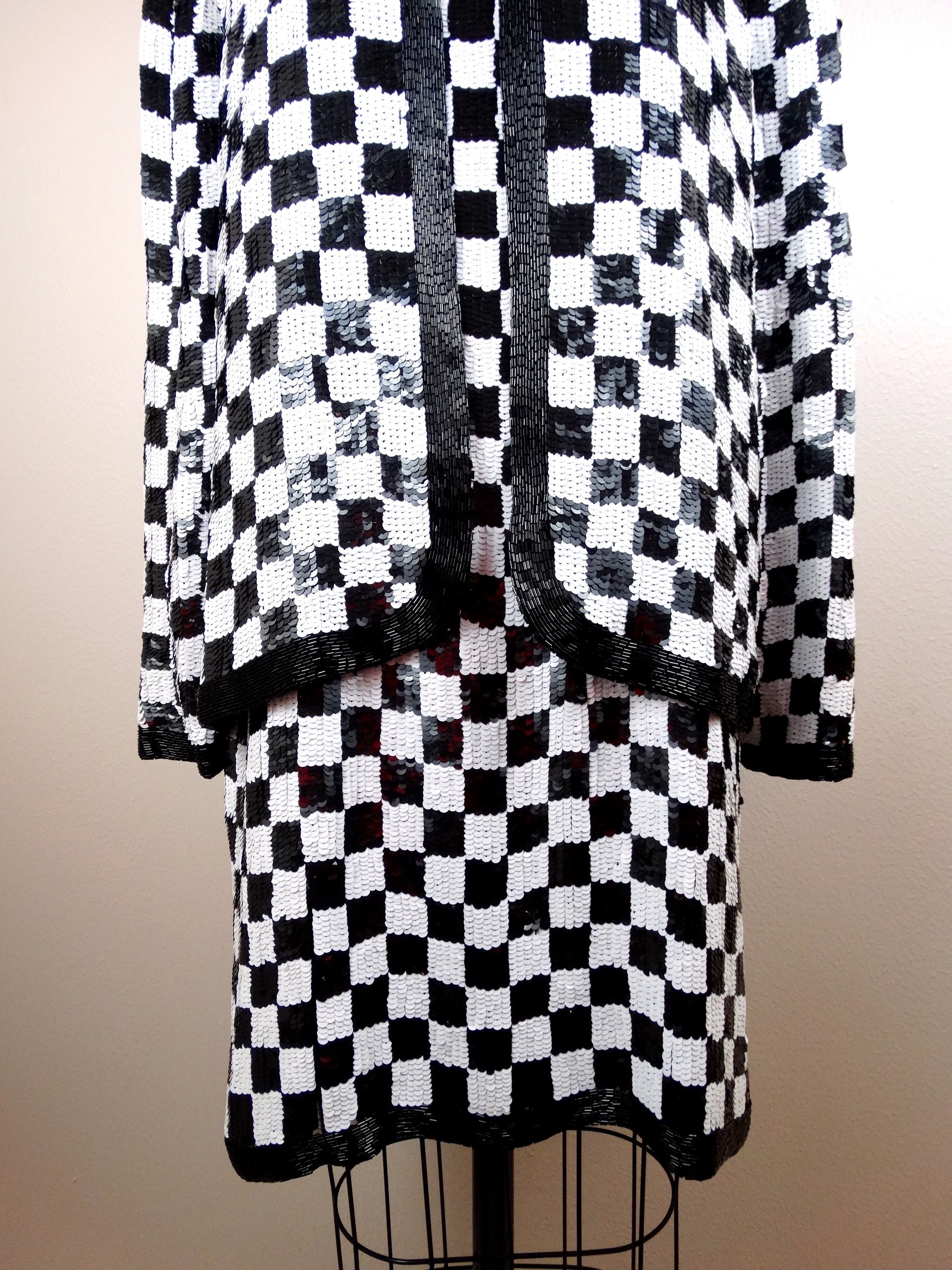 RETRO Fully Sequined Checkered Dress and Jacket ‣ Black and RETRO Fully Sequined Checkered Dress and Jacket ‣ Black and