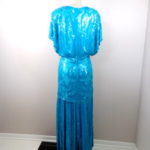 70s Lillie Rubin Blue Sequin Dress / Bright Turquoise Beaded Fringe ...