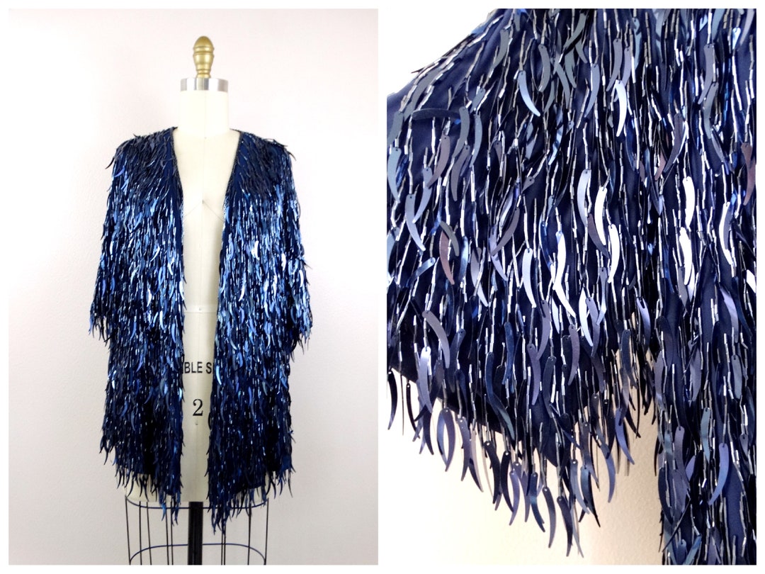 Cattail Sequin Fringe Beaded Shrug / Dressy Cocktail Evening Open Top ...