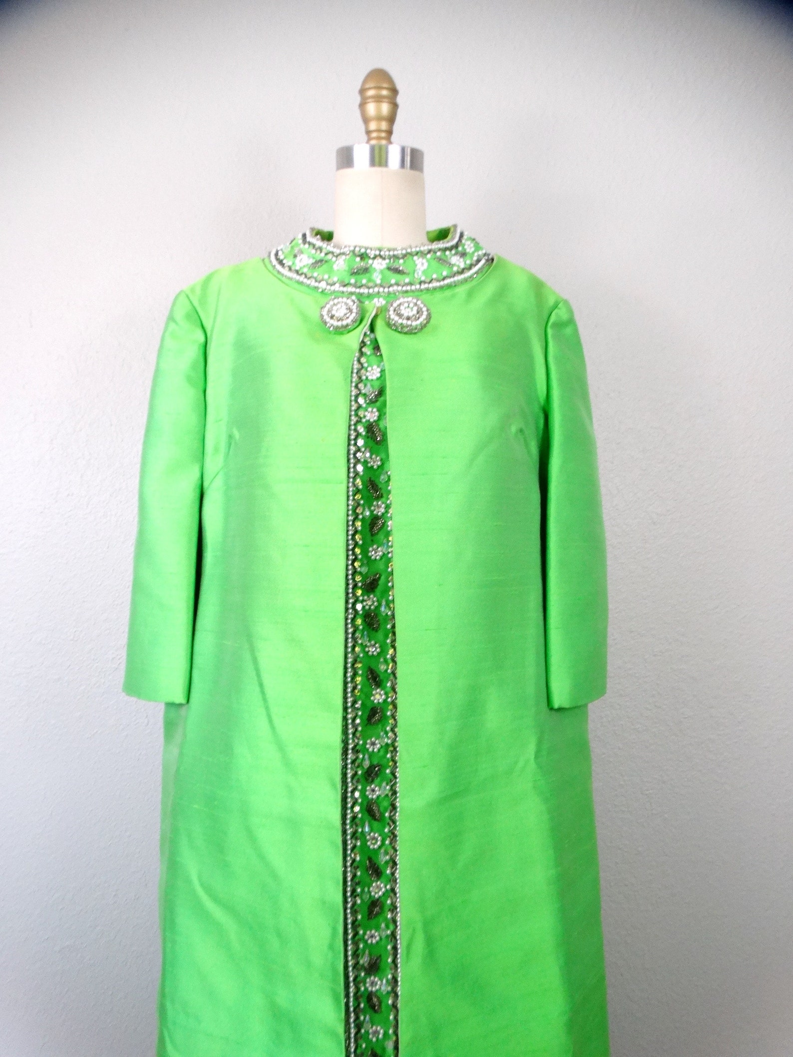 50s 60s Lime Evening Dress & Coat / 1950’s 1960's MCM Vintage Couture ...