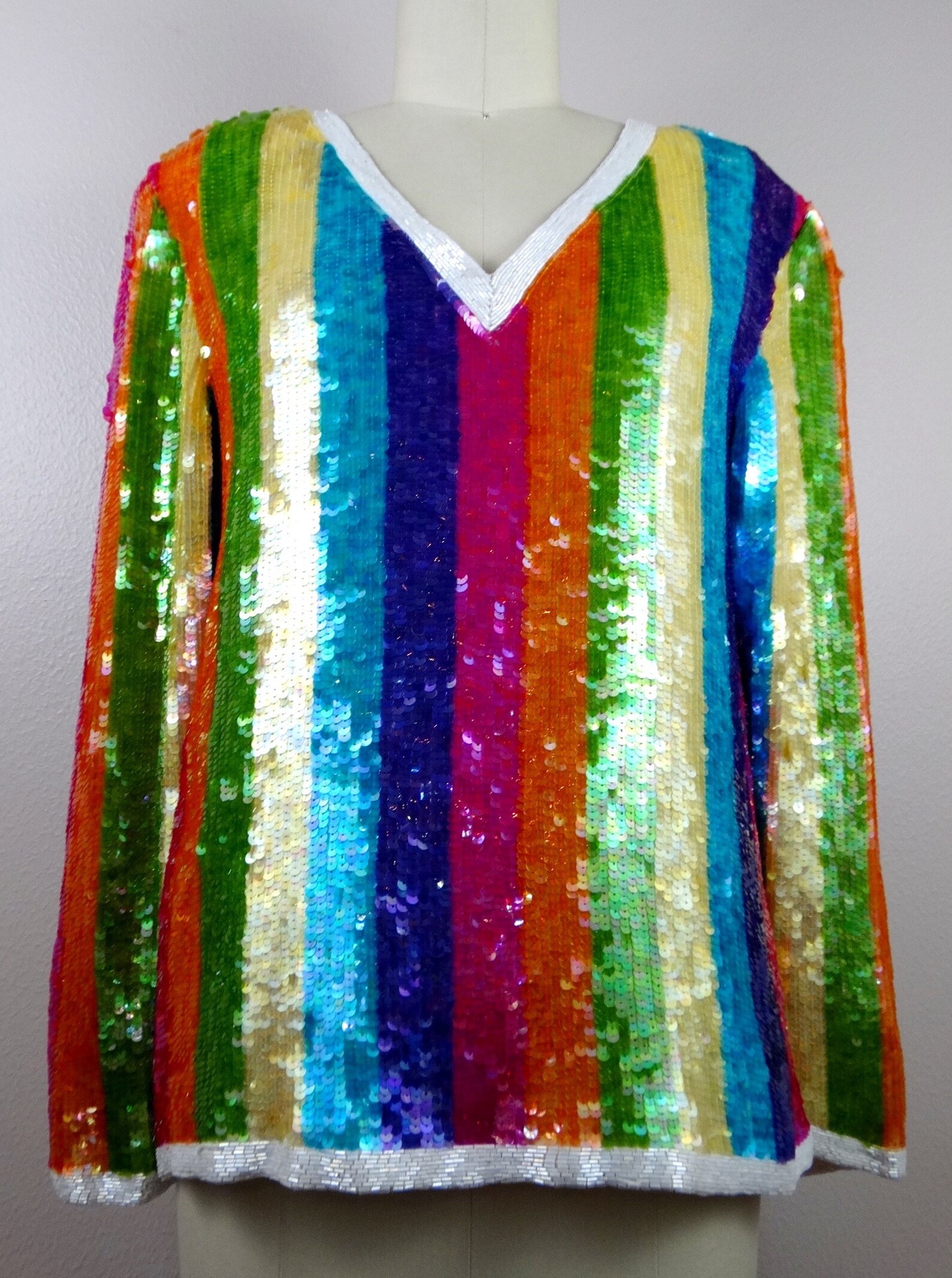 Rainbow Stripe Sequined Blouse / Bright & Colorful Sequin - Etsy