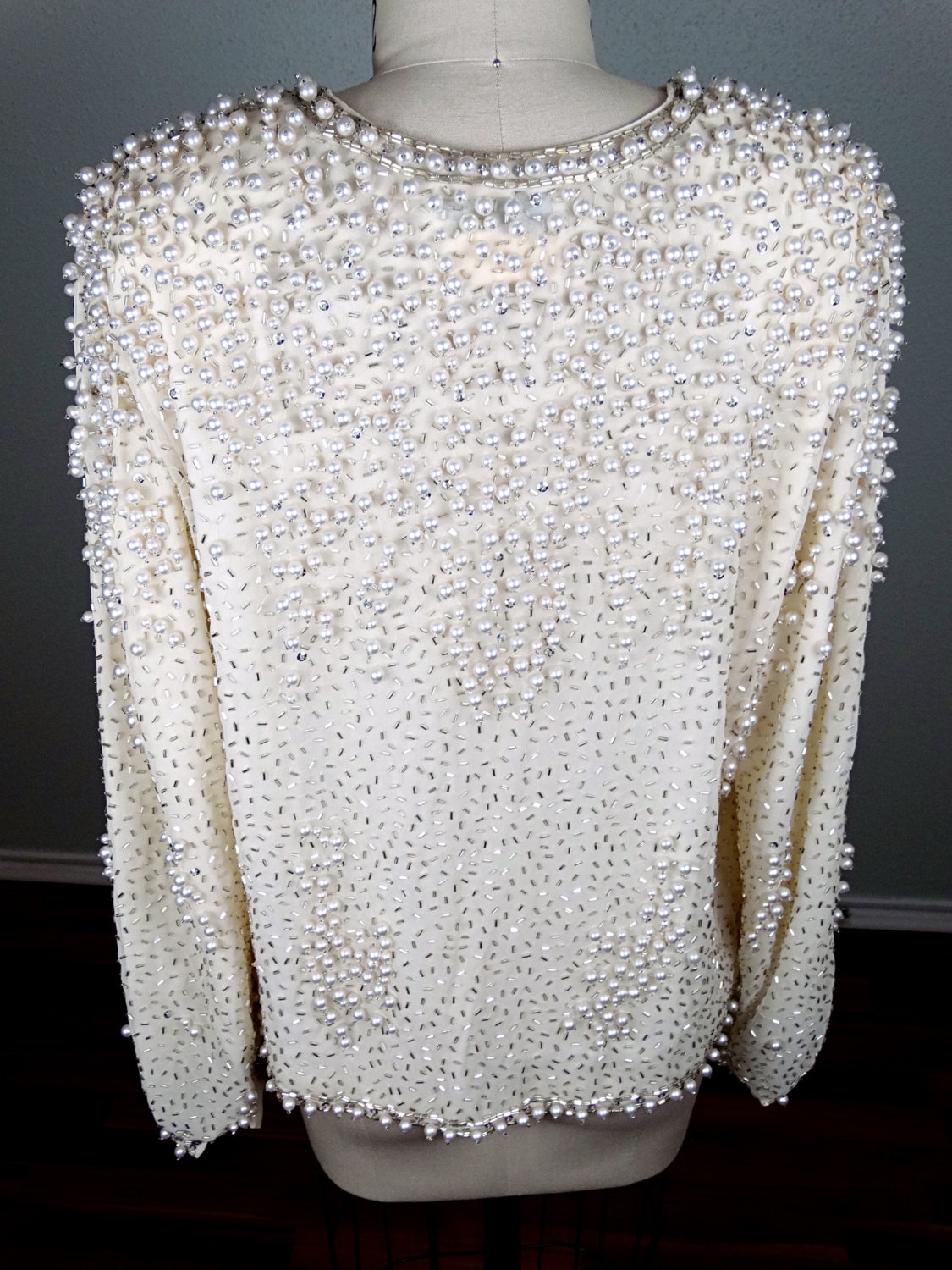 Vintage Pearl Beaded Sequin Jacket // Heavily Ivory White Beaded Silk ...