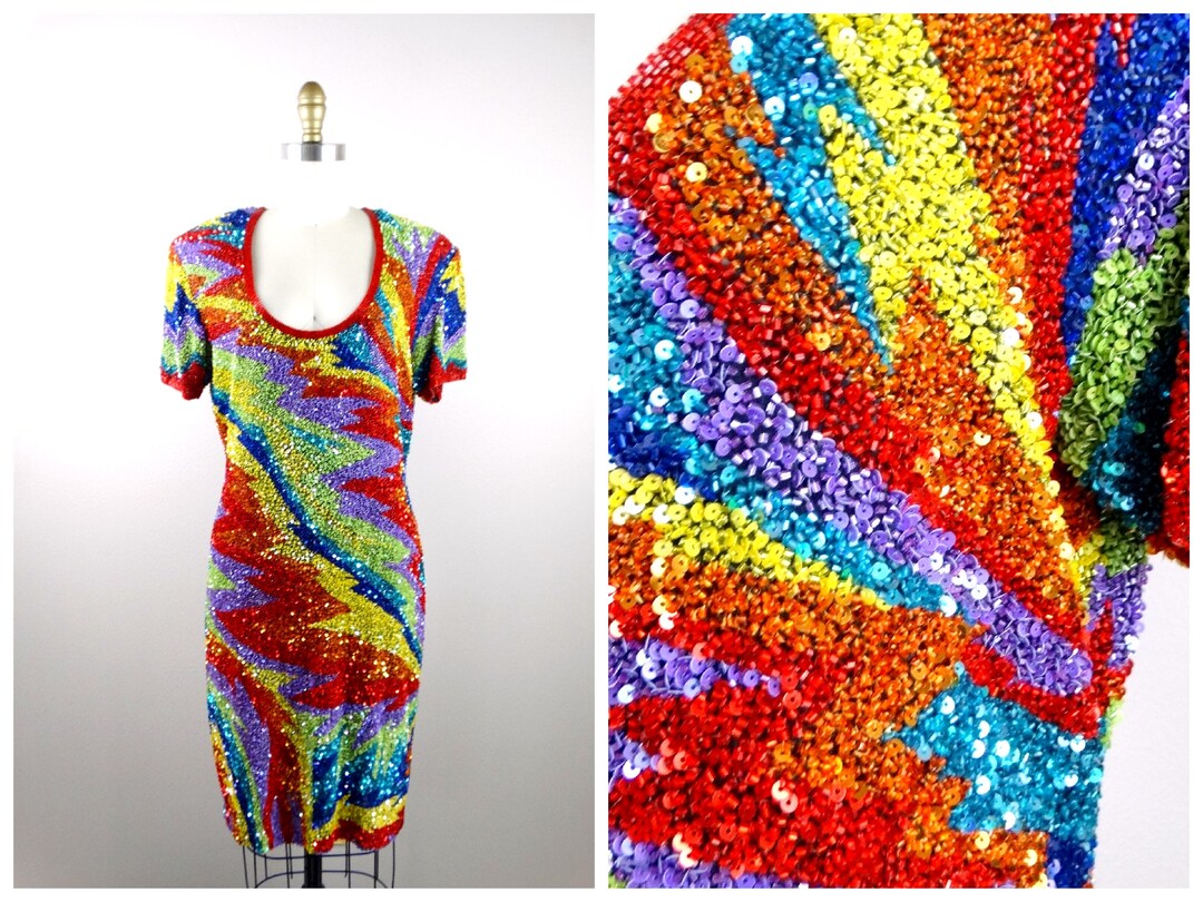 RIAZEE Sequined Dress // RARE Retro Sequin Dress / Vintage Couture ...