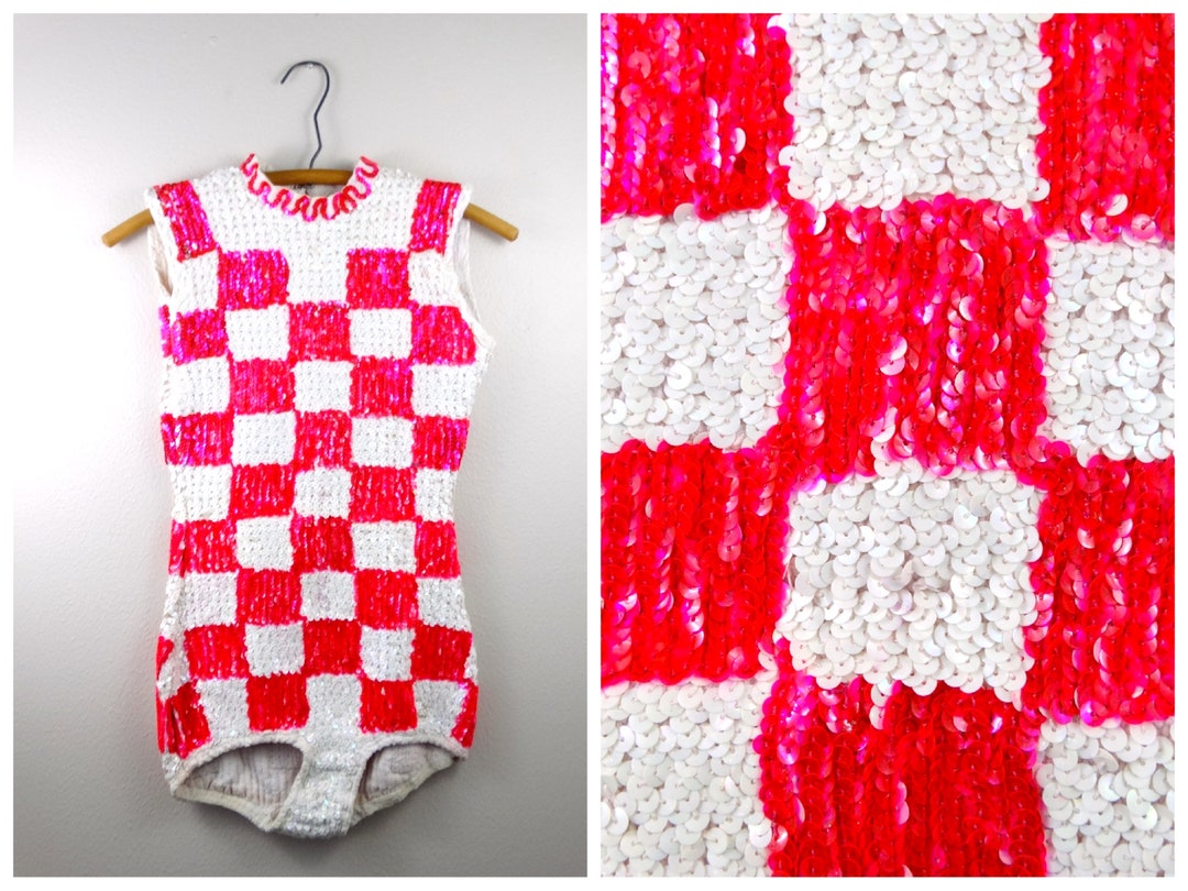 Retro Neon Sequin Burlesque Showgirl / Vintage Fluorescent Pink and ...