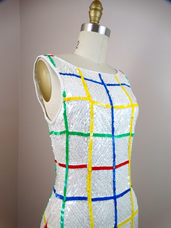 XS/S Retro Sequin Dress • Bright White Sequined Dress… - Gem