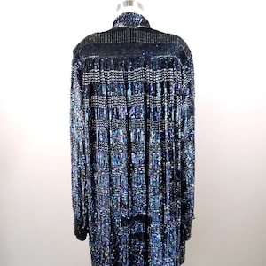 HEAVY All Sequined Beaded Long Jacket / Fancy Sequin Embellished Open ...