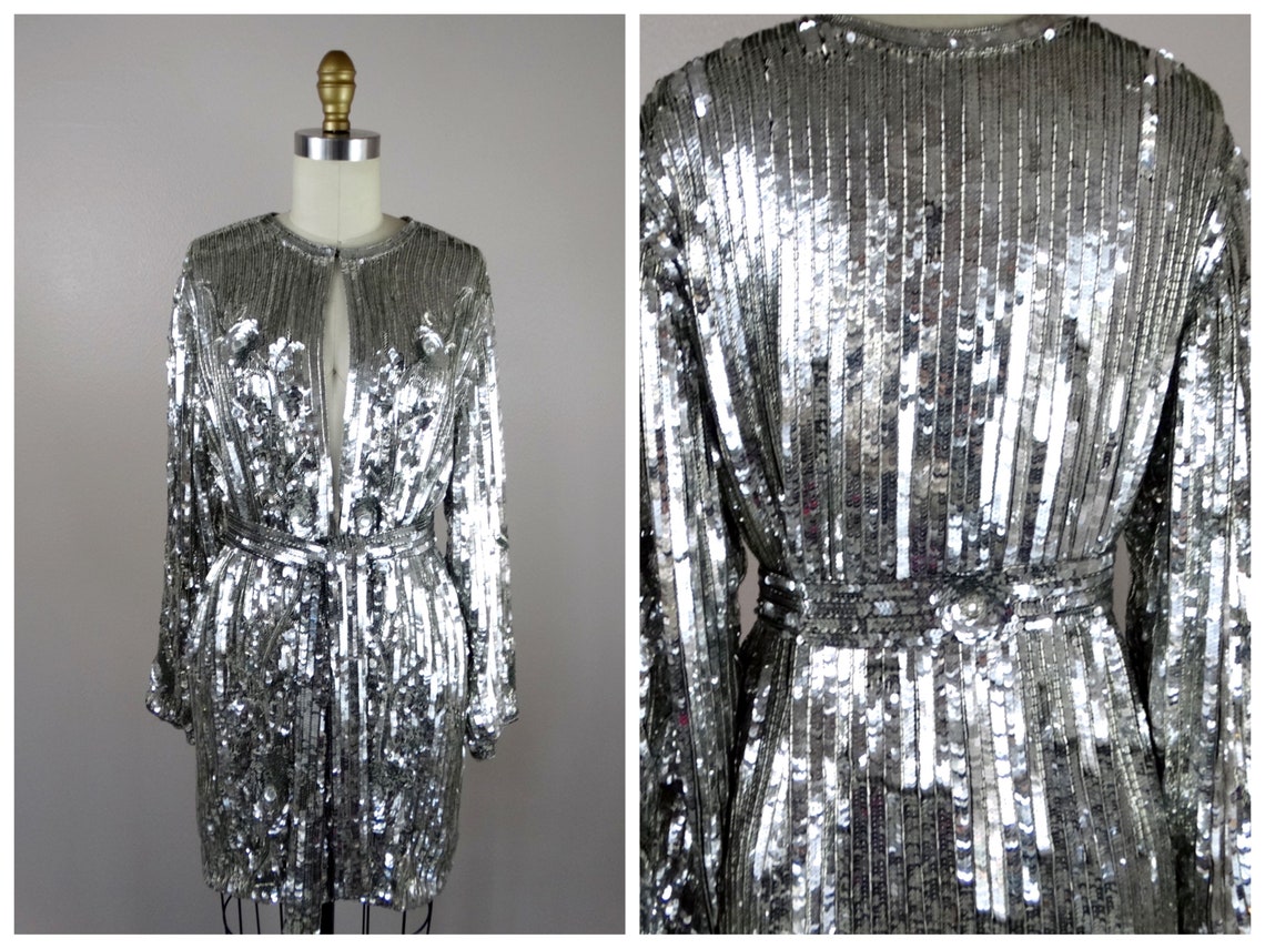 Flashy Sequin Open Top / Mirror Silver Sequined Embellished Glass ...