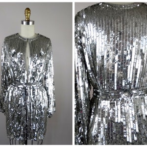 Flashy Sequin Open Top / Mirror Silver Sequined Embellished Glass ...