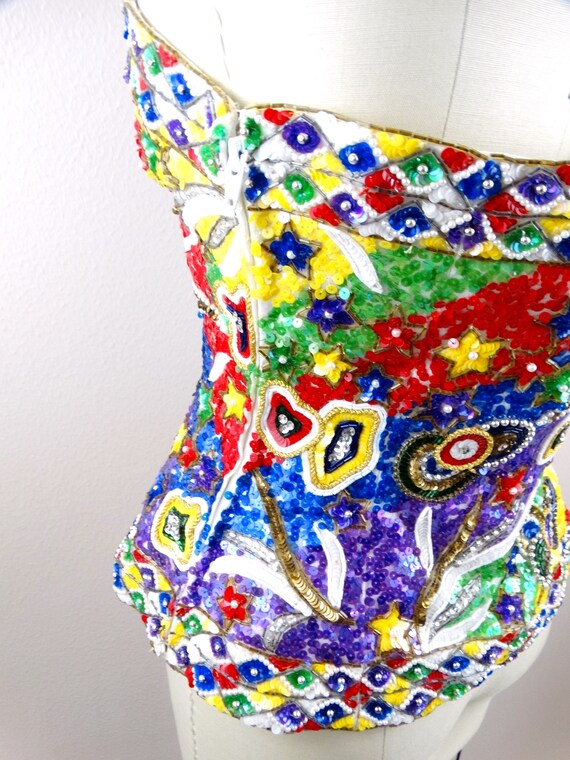 Whimsical Beaded Sequin Bustier // Colorful Beaded Se… - Gem