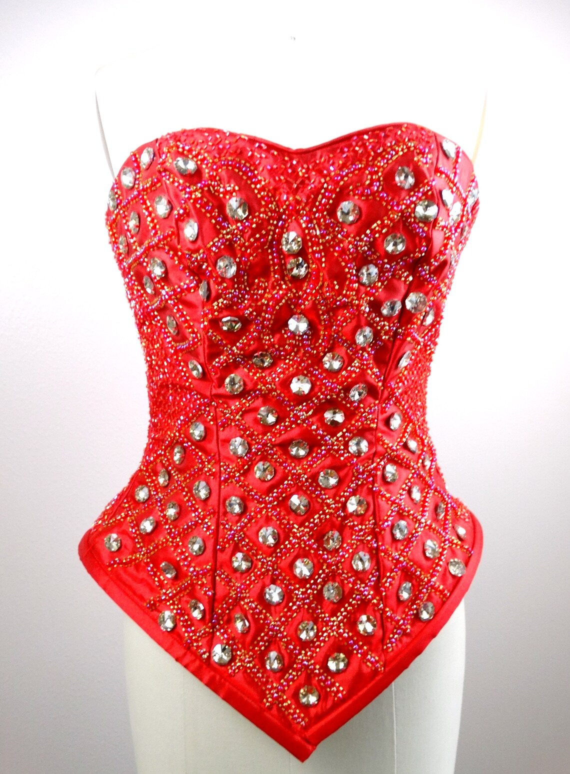 Rhinestone Jewel Beaded Corset Top // Red Glass Beaded Bustier - Etsy