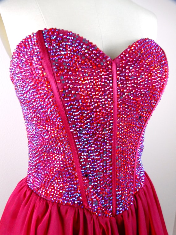 Y2K Ruby Red Iridescent Crystal Embellished Party Dre… - Gem