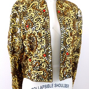 Ornate Jewel Beaded Cropped Jacket / Gold Sequin Red Jeweled Bolero ...