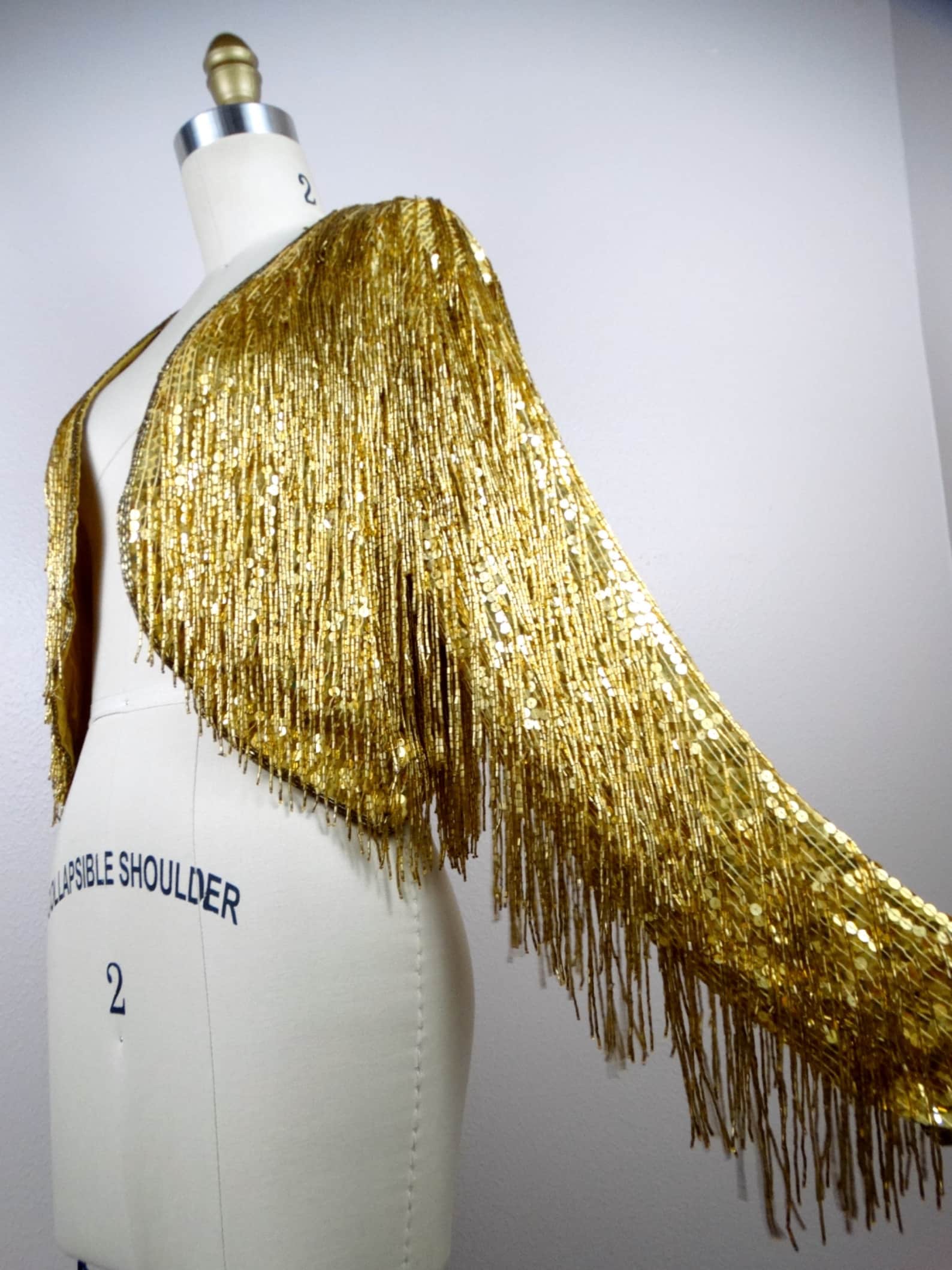RARE Gold Fringe Beaded Bolero / HEAVY Tassel Beading Sequin Couture ...