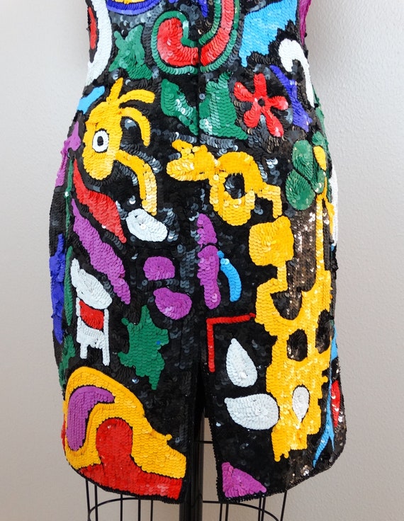 Funky Retro Sequin Dress / Psychedelic Neon Rainbow S… - Gem