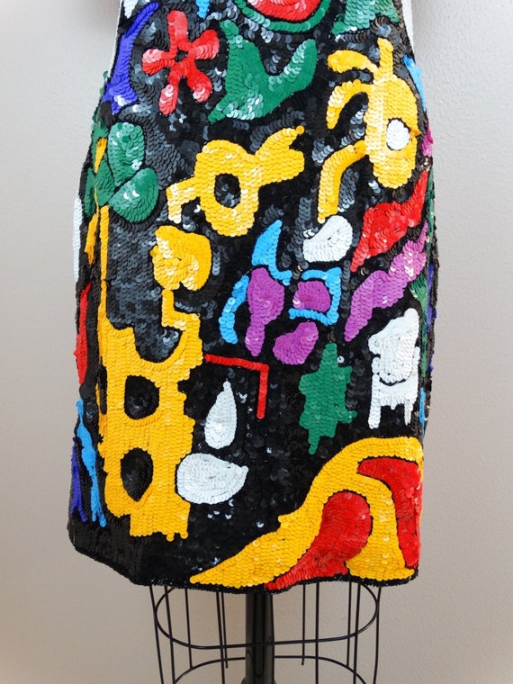 Funky Retro Sequin Dress / Psychedelic Neon Rainbow S… - Gem