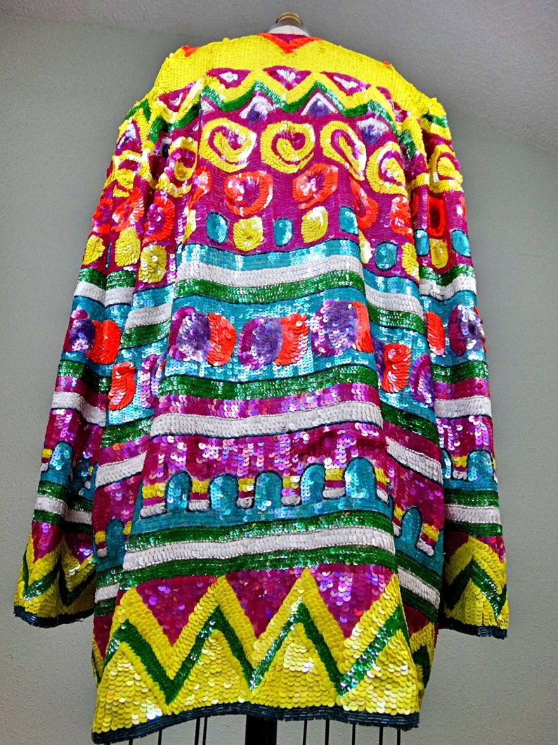 ELECTRIC Neon Sequin Jacket / 80s GLAM Pop Art Deco Bright | Etsy