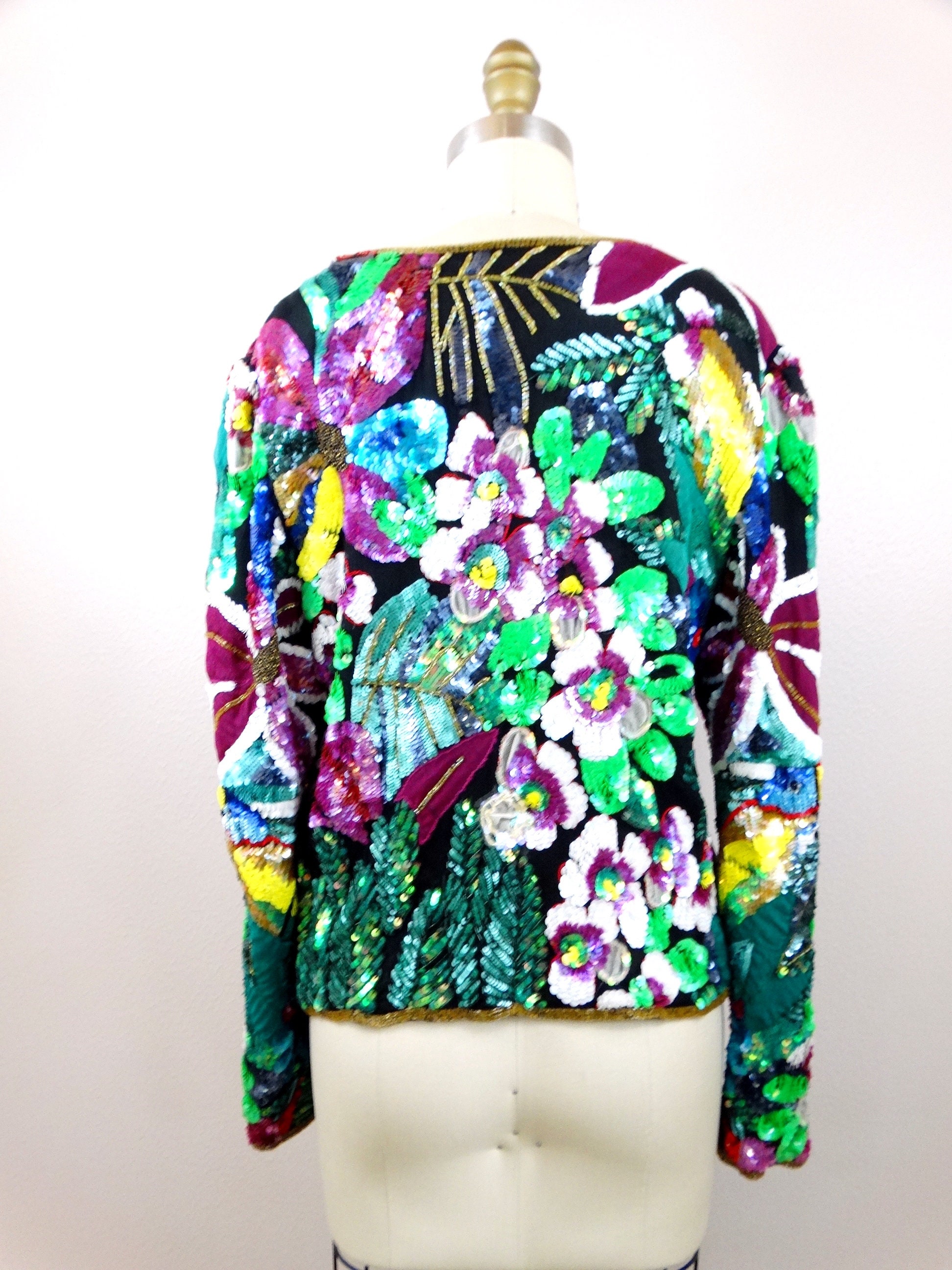 Tropical Rainforest Sequin Jacket / Exotic Toucan Embellished Nature ...