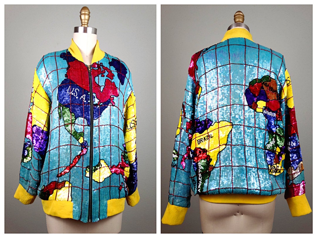 The World Atlas Sequin Jacket / Global Glam Fully Sequined Bomber ...