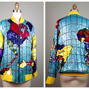The World Atlas Sequin Jacket / Global Glam Fully Sequined Bomber ...