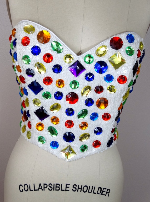 RARE Rainbow Jewel Encrusted Bustier / 1990’s Vintage… - Gem