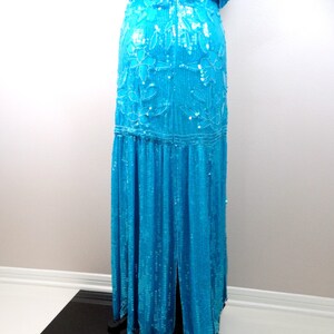 70s Lillie Rubin Blue Sequin Dress / Bright Turquoise Beaded Fringe ...
