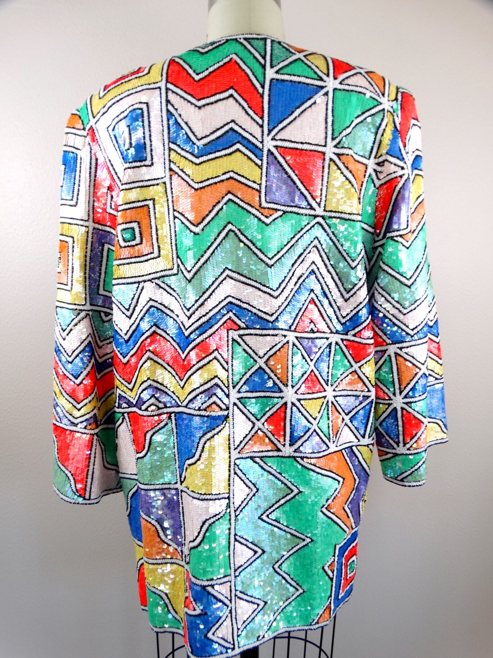 NEON Glam Sequined Beaded Jacket / Bright Color Block Novelty - Etsy