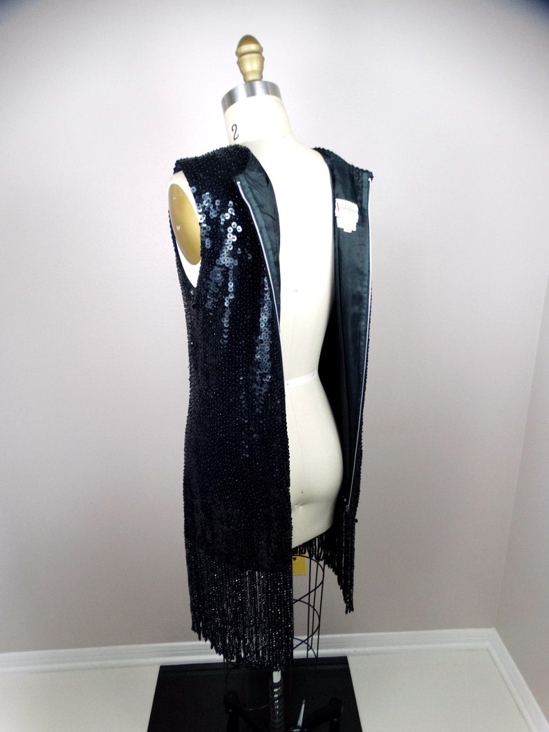 60s Valentina Fringe Beaded Micro Mini Dress // Vintage Black Sequin ...