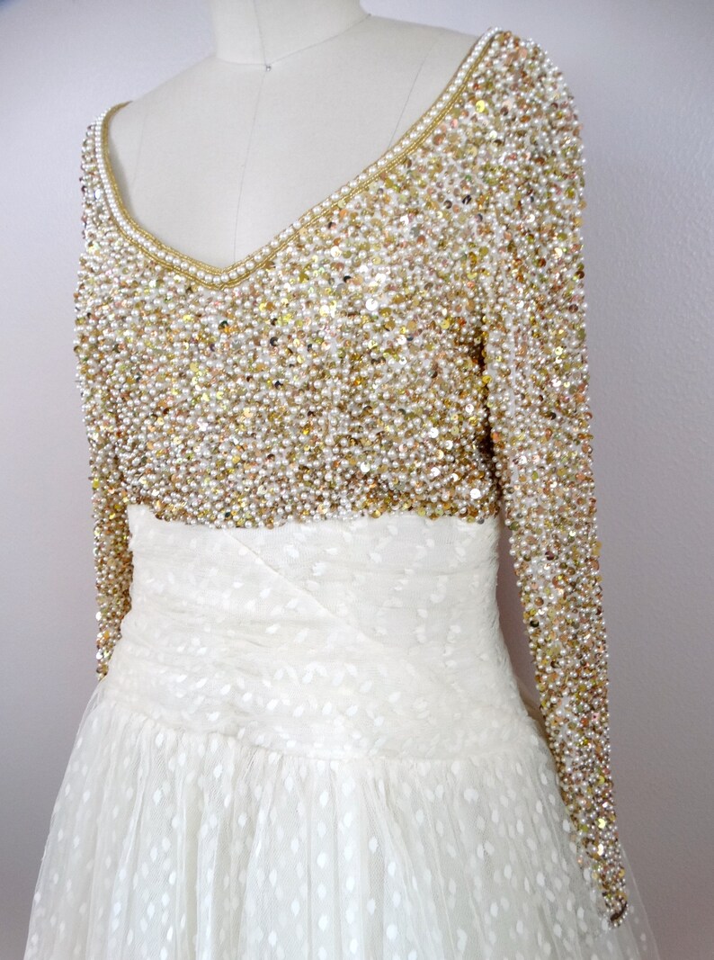 Naeem Khan Gold Sequin Pearl Beaded Couture Wedding Gown / Layered ...