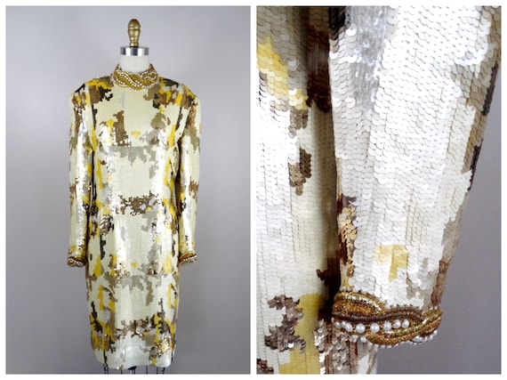Cream gold sequin dress store