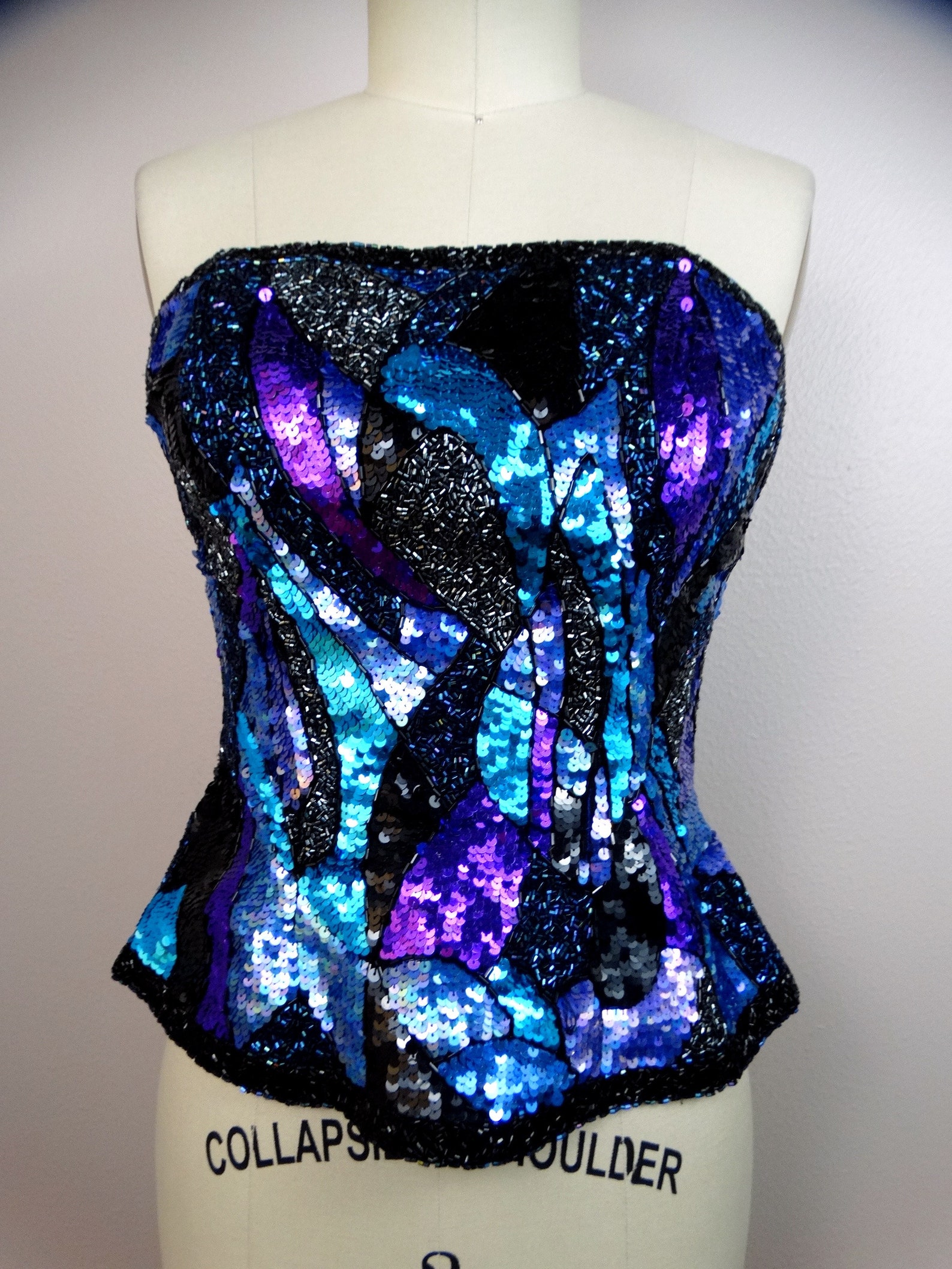 Glam Sequined Bustier and Jacket // Bright Blue and Purple - Etsy