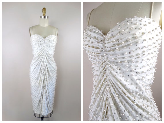 Rare Rhinestone Crystal Pearl Beaded Dress / Bombshel… - Gem