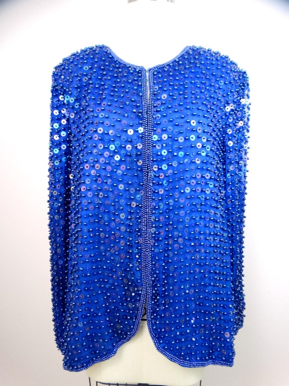 M/L Royal Blue Pearl Beaded Evening Jacket / Bold Seq… - Gem