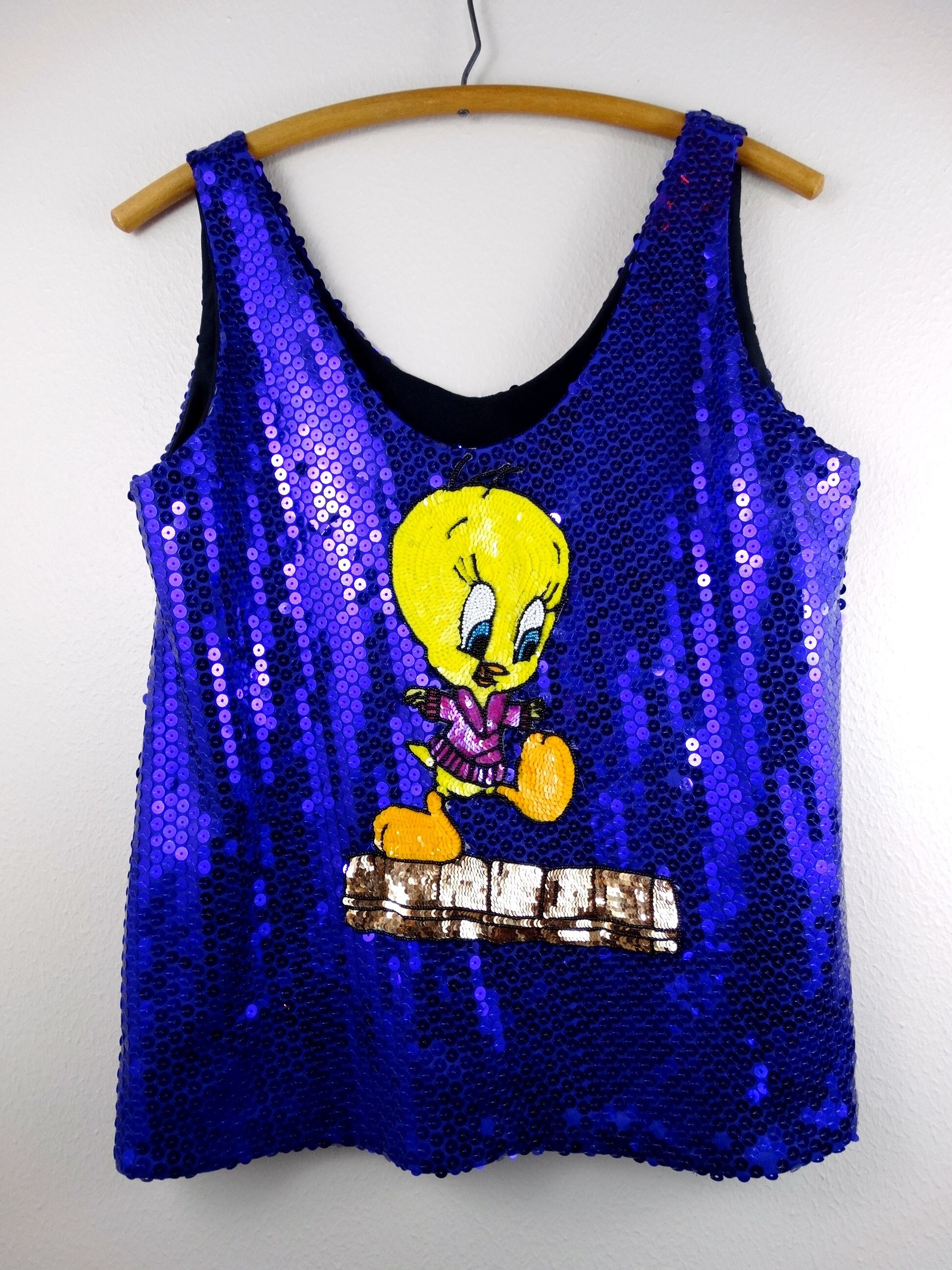Vintage Sequin Cartoon Character Tank Top / Tweety Bird Purple Sequined ...