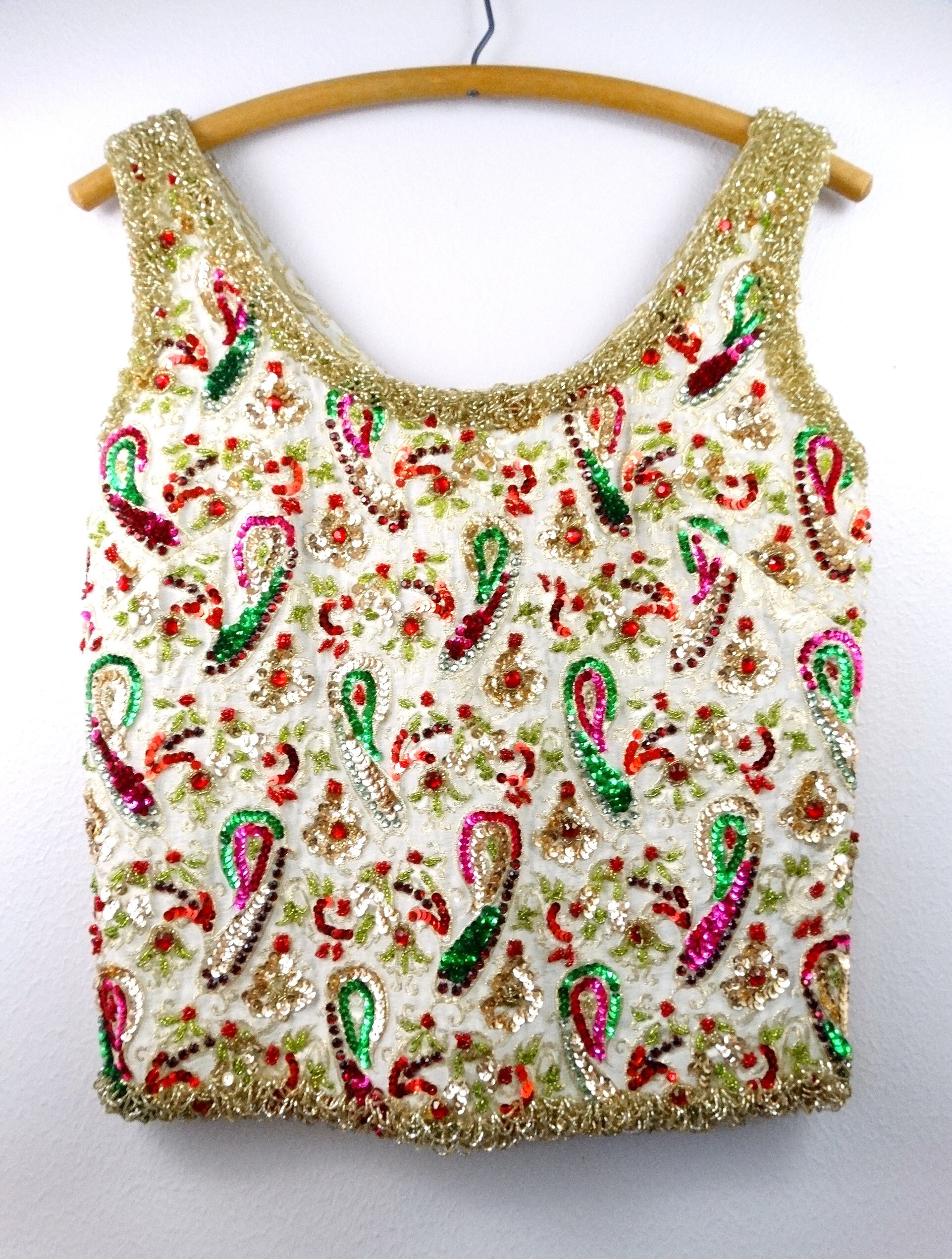 50s Rhinestone Encrusted Jewel Embellished Top // Gold Beaded Sequined ...