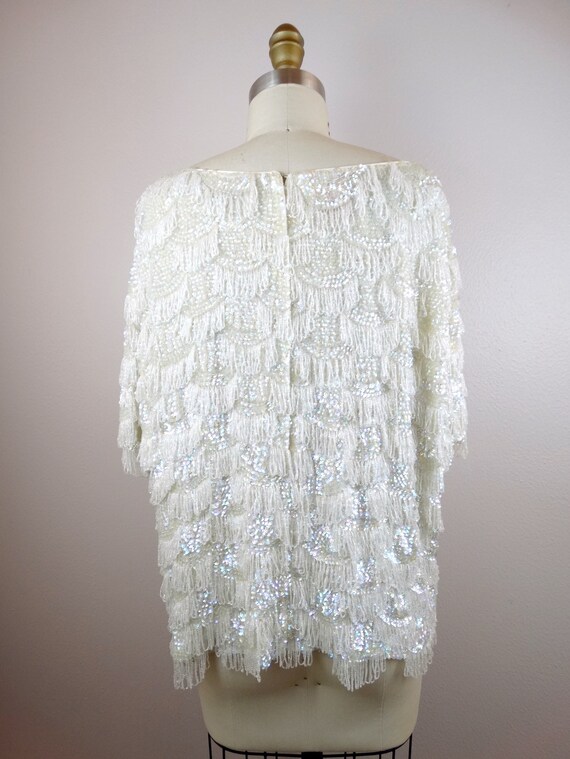 60s Beaded Fringe Plus Size Top // Heavily Embellishe… - Gem