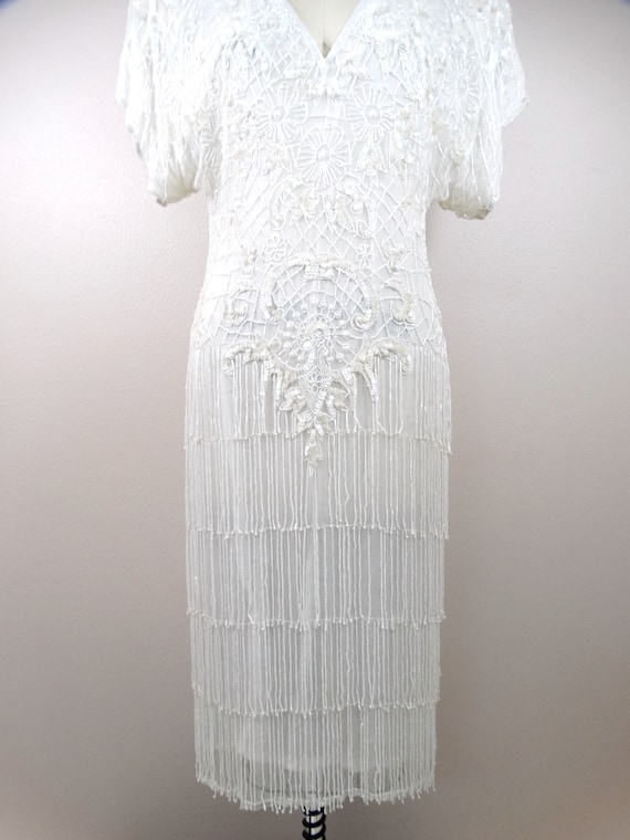 Dripping Beaded Fringe Dress // Silk Glass Beaded Dre… - Gem
