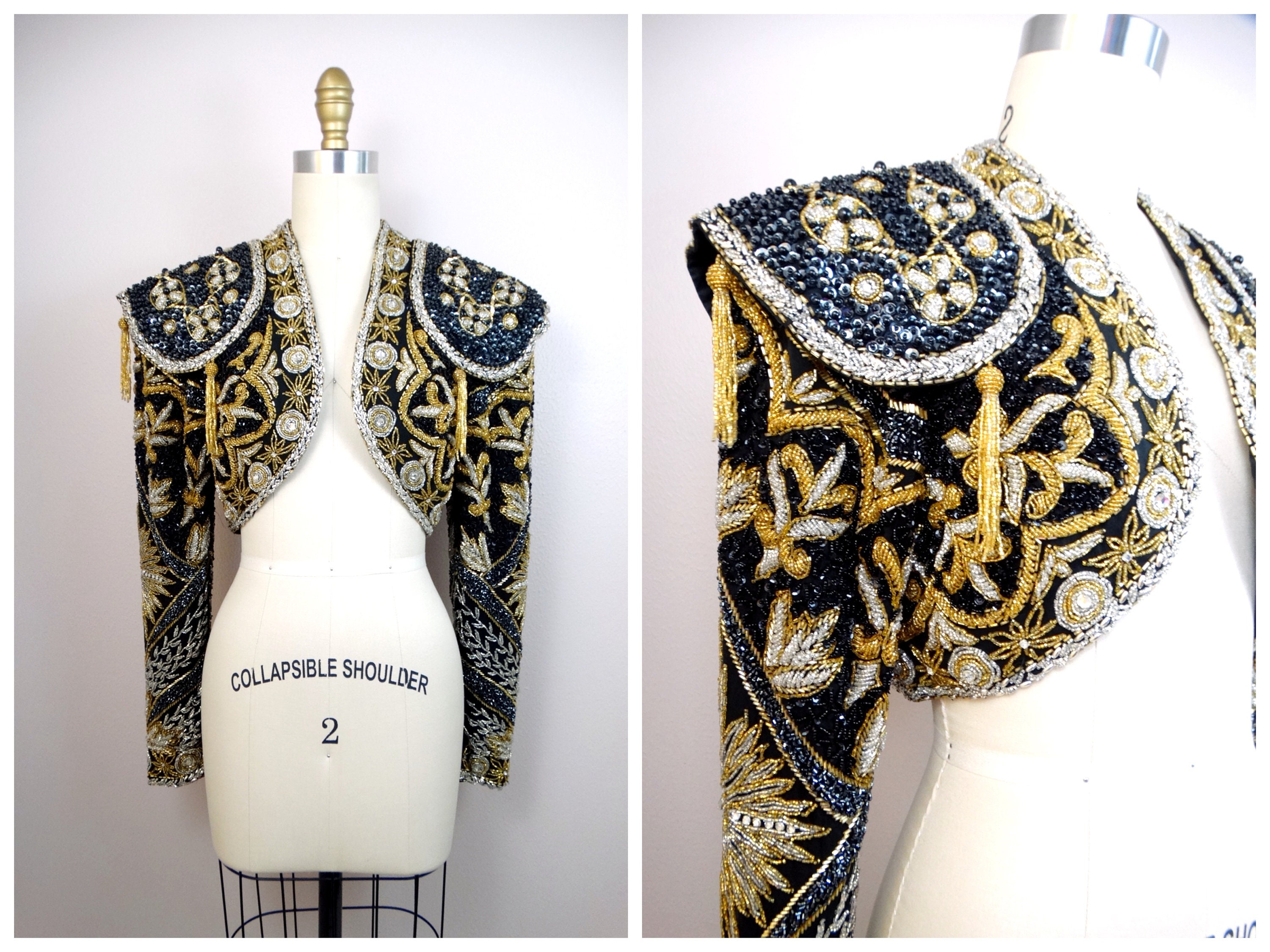 Ornate Rhinestone Beaded Bolero Shrug / Silver and Gold Ornate Rhinestone Beaded Bolero Shrug / Silver and Gold